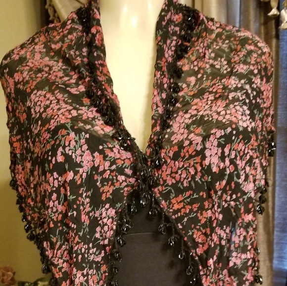Accessories | Beaded Silk Sheer Shaw With Tiny Roses Design | Poshmark